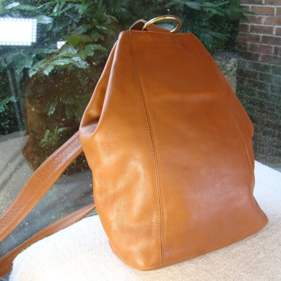 Nine West | Bags | Nine West Tan Buttery Soft Genuine Leather Triangular Sling Backpack | Poshmark